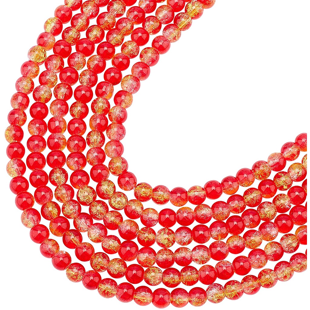 Beebeecraft 300 Pcs Transparent Crackle Glass Beads 8~8.5mm Two Tone ...