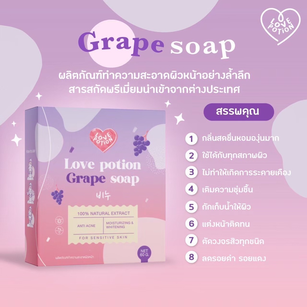 พร้อมส่งเก็บปลายทาง สบู่เกรปโซป สบู่องุ่น สบู่ลดสิว อักเสบ Grape soap lovepotion ซ้อการ์ด ...