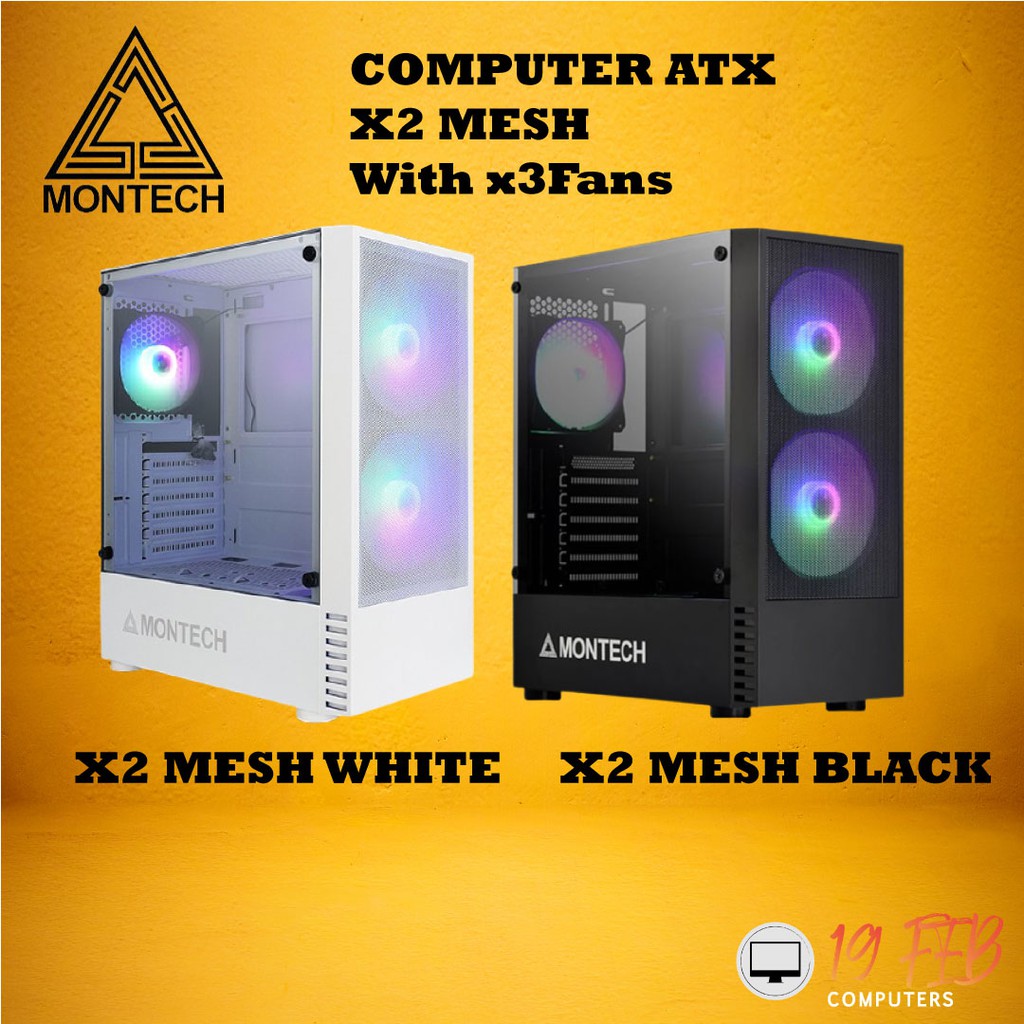 Computer Case Gaming Montech X2 MESH แถมฟรีพัดลม 3ตัว (3 x FAN : 12cm ...