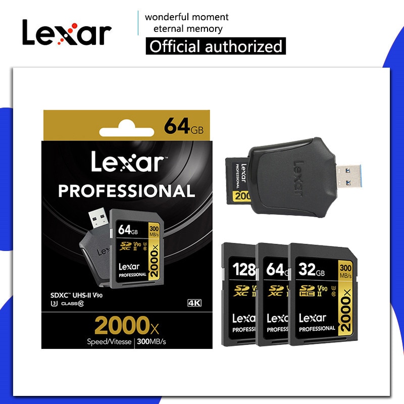 Lexar 2000X Memory Card 32 64 128 gb Class 10 U3 V90 4K SD Card 32GB ...