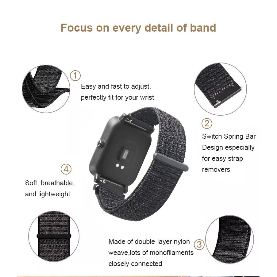 BNG-Sikai สายนาฬิกา 20 mm ไนลอน gecko-Amazfit BipGARMIN ...