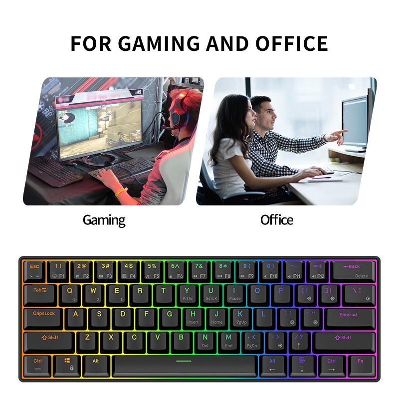 RK61 Royal Kludge Bluetooth 3.0 USB C Dual Mode RGB Backlit Mechanical Keyboard - swjlfpkbxl ...