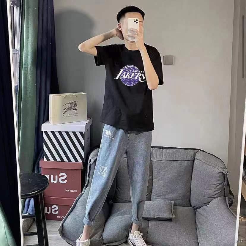2022 spirit guy แขนสั้นผู้ชายสไตล์ฮ่องกงสุทธิสีแดงเดียวกัน Lakers tide ...