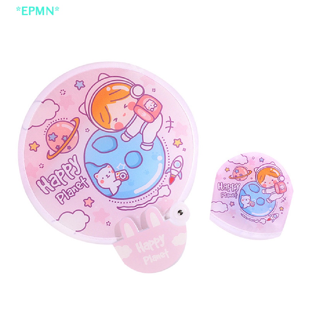 Epmn ใหม่ พัดพลาสติก ทรงกลม ลายการ์ตูนน่ารัก แบบพกพา พับได้ ...