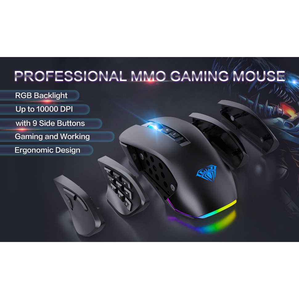 เมาส์AULA H510 Gaming Mouse Wired RGB 10000 DPI USB Computer Mouse ...