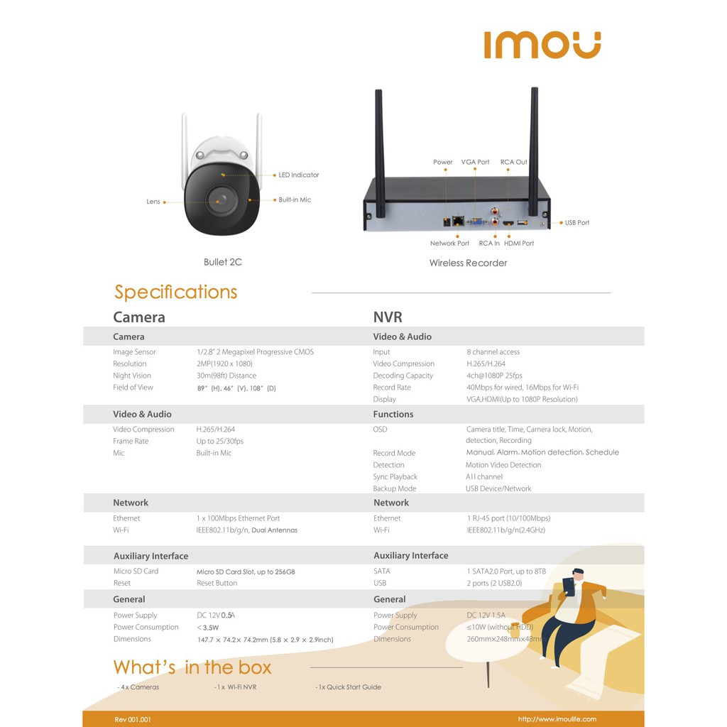 imou ชุดกล้องวงจรปิดไร้สาย 4ตัว (nvr 8ch 1ตัว + bullet 2c*4ตัว) : พร้อม ...
