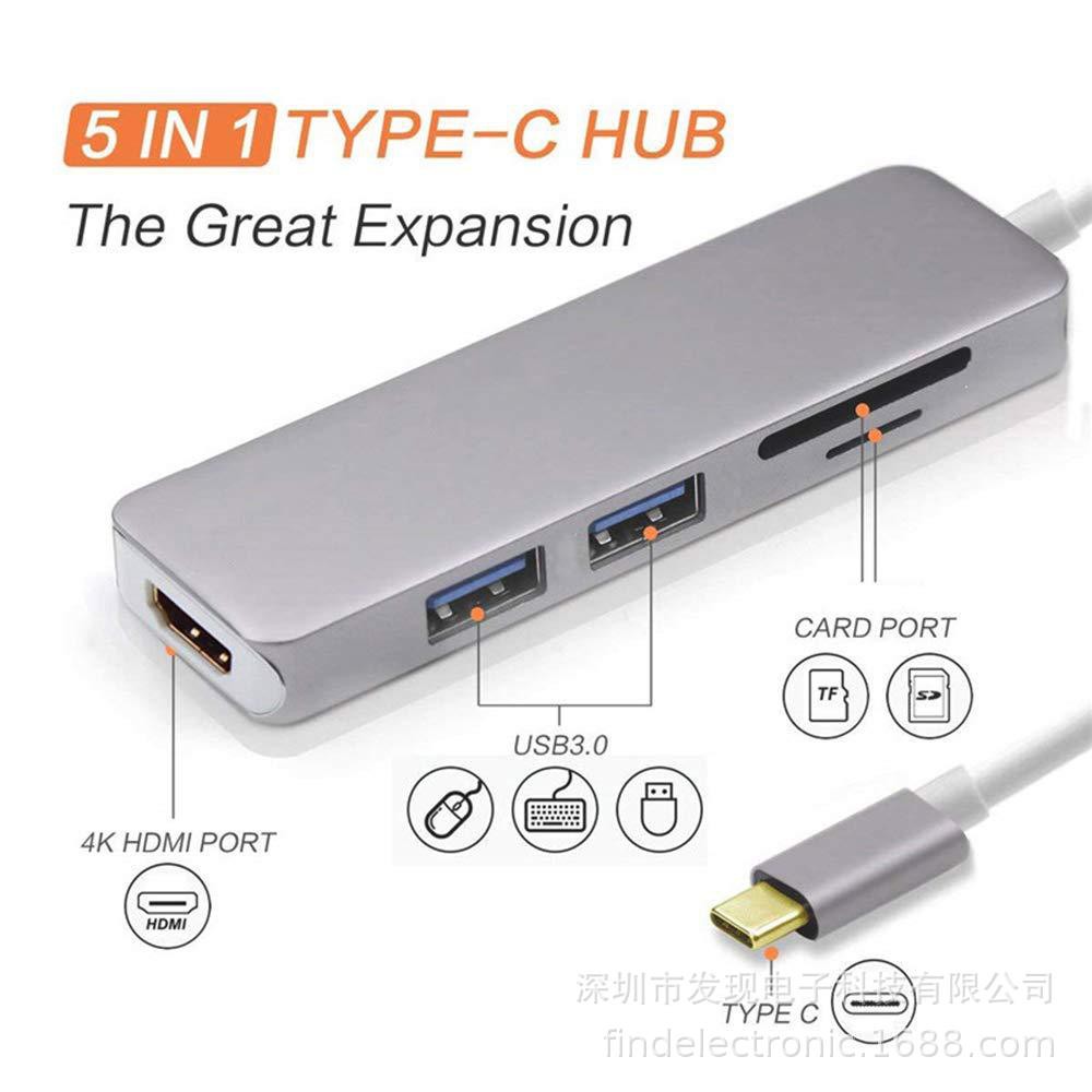5 in 1 Type C Hub 4K HDMI Output 2 USB 3.0 Port SDTF Card Reader USB-C ...