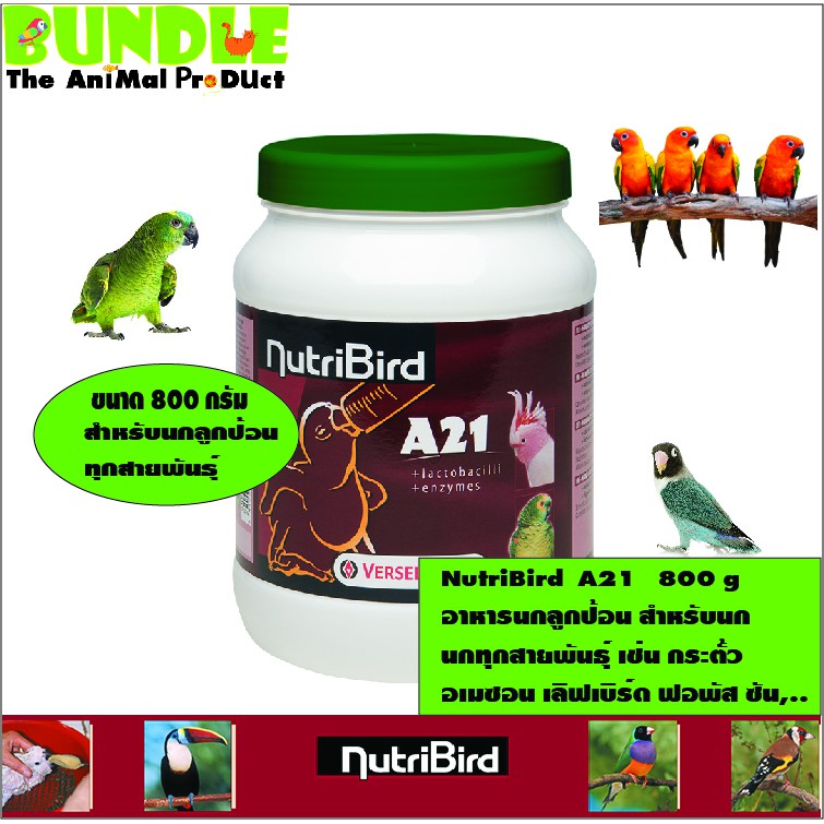 NutriBird A21 800 g อาหารนกลูกป้อน สำหรับนก นกทุกสายพันธุ์ เช่น กระตั้ว ...