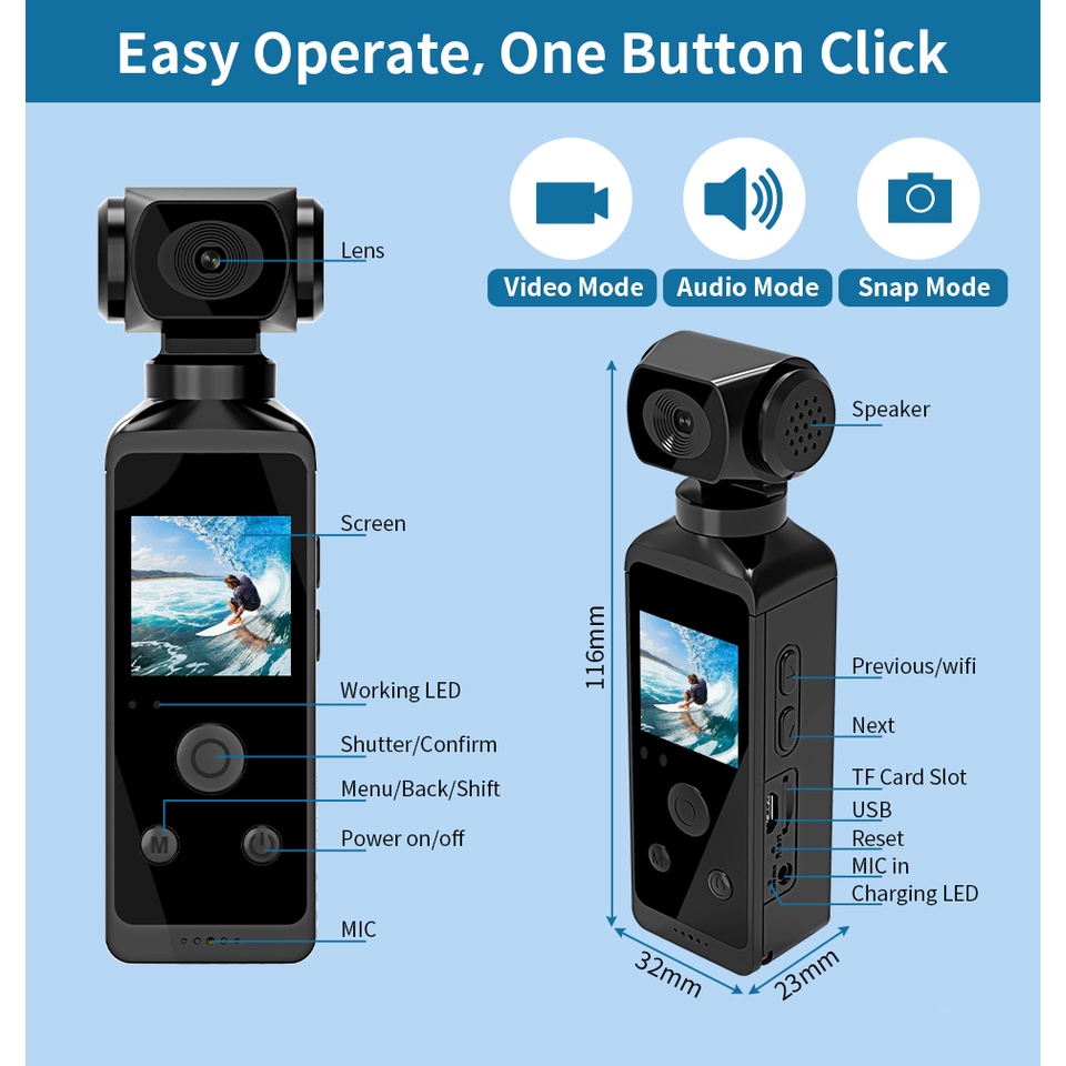 Pocket Camera HD Action Cam 1.3quot HD LCD Screen 270 Rotatable Wifi ...