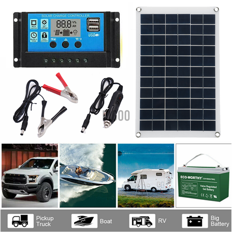 100W 12V Panel Solar + 10-80A LCD Controller kit or Caravan Van Boat RV ...
