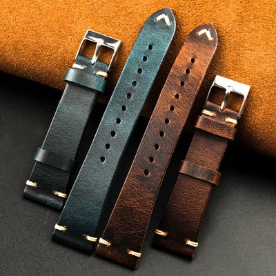 Soft and hand-fit DW leather strap 18 20 22MM men's first layer cowhide ...
