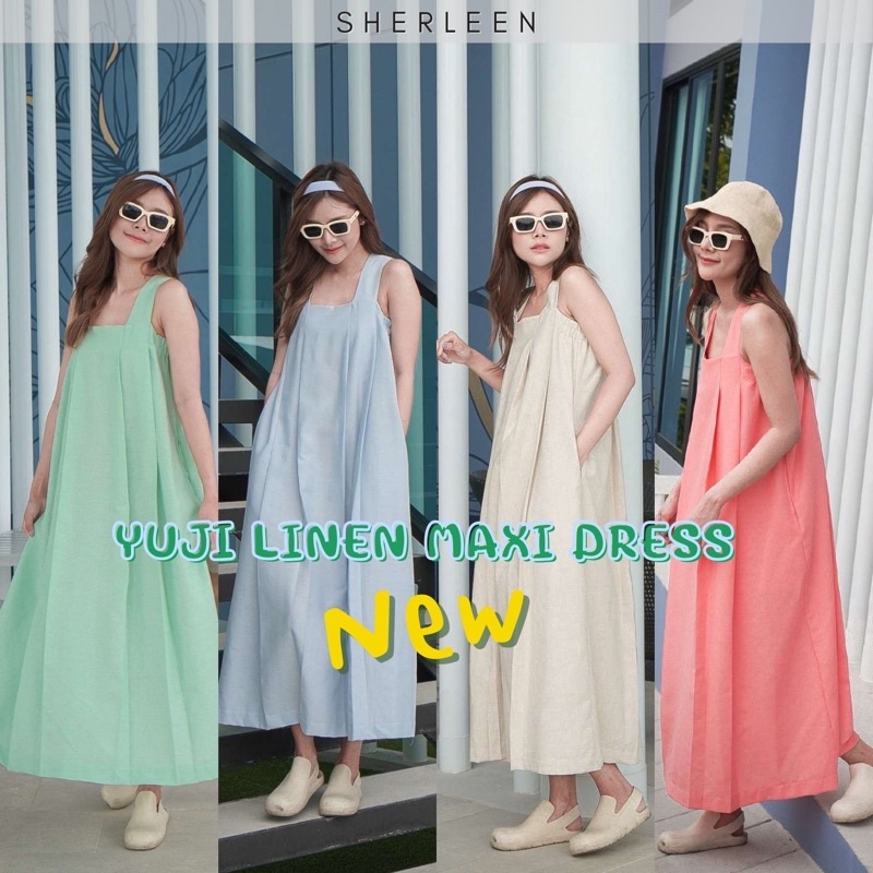 ชุดเดรสผ้าลินิน Yugi Linen maxidress ผ้าลินินญี่ปุ่น จับจีบทั้งตัว ...