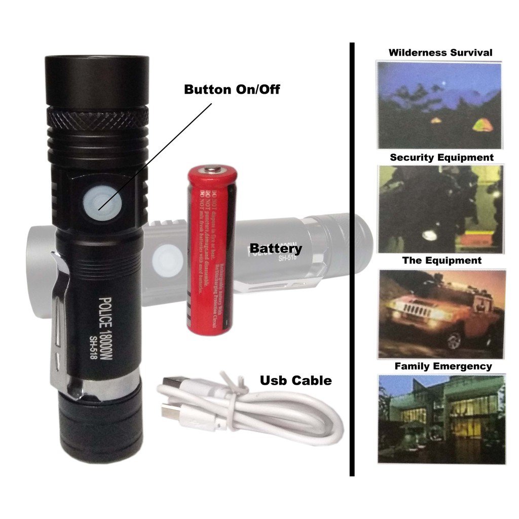 Super Bright LED Rechargeable Mechanical 200M Flashlight / Lampu Suluh ...
