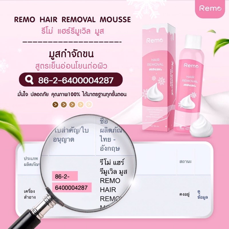มูส สเปรย์กำจัดขนRemo 5 นาทีสูตรเย็นไม่ละคายเคือง บำรุงผิว ถอนรากถอนโคน ...