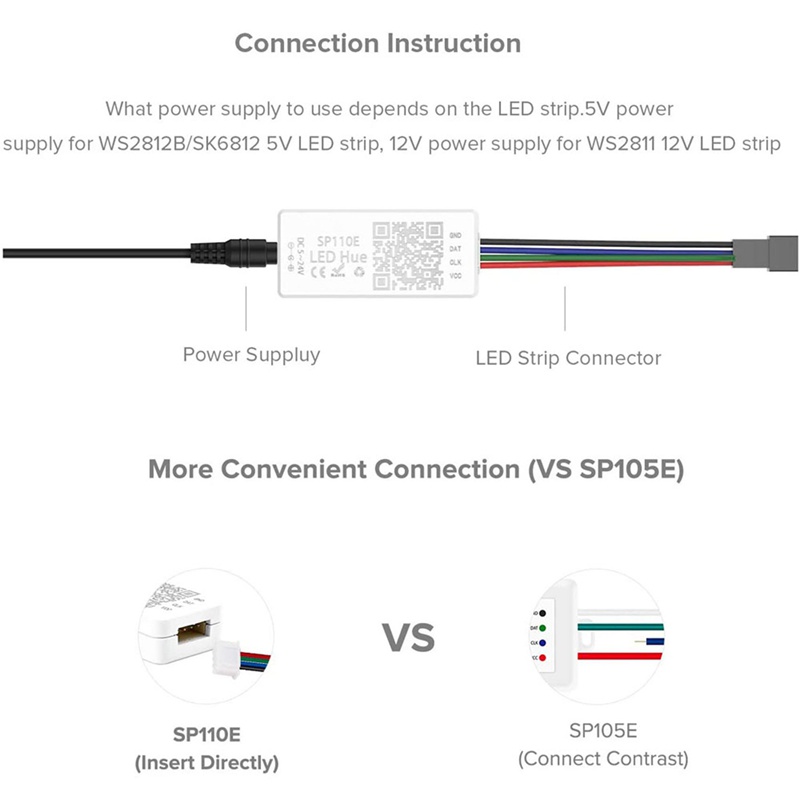 Sp110e ตัวควบคุมบลูทูธ DC5-12V สําหรับสมาร์ทโฟน WS2812B SK6812 RGB RGB ...