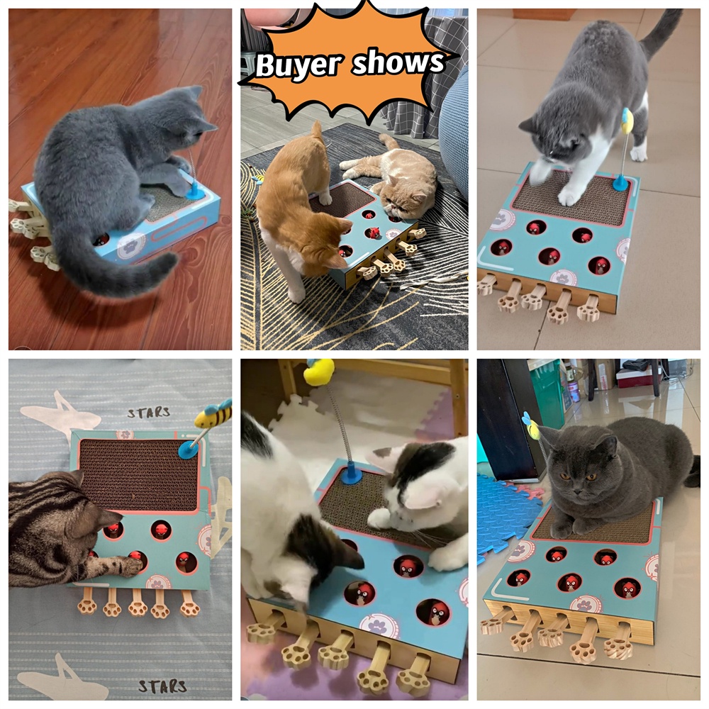 2021NEW Cat Toy Chase Hunt Mouse Cat Game Box 3 in 1 with Scratcher ...
