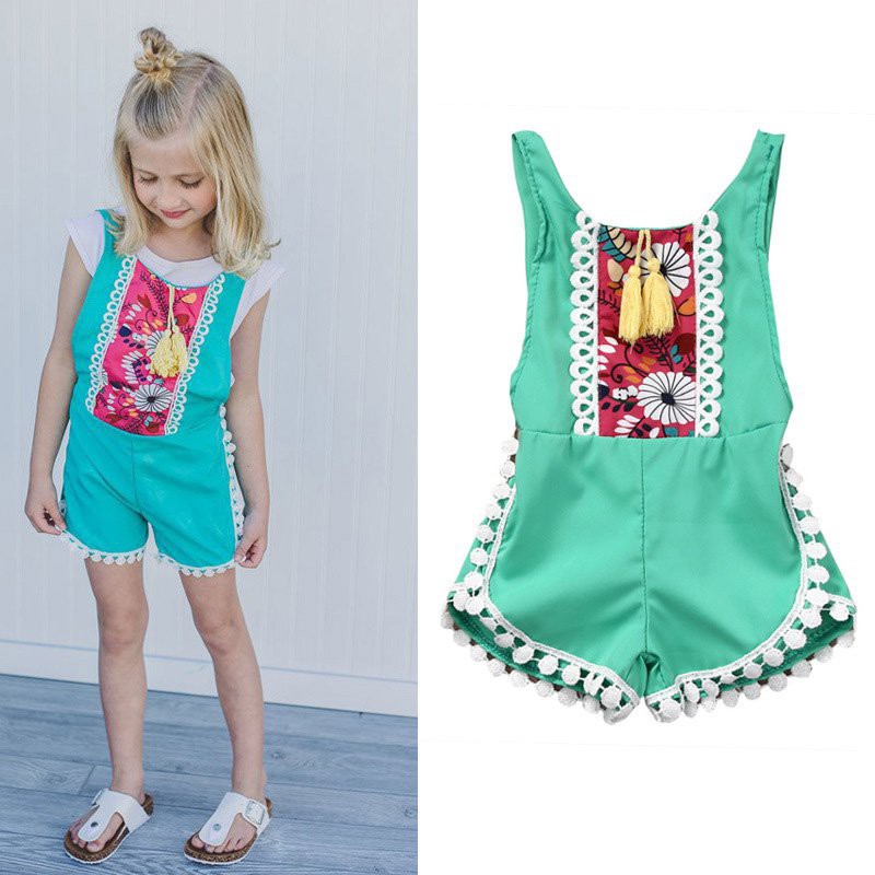 ชุดบอดี้สูทประดับพู่สำหรับเด็กหญิง,ชุดจั๊มสูทแนวโบฮีเมียนเรโทรสำหรับ ...