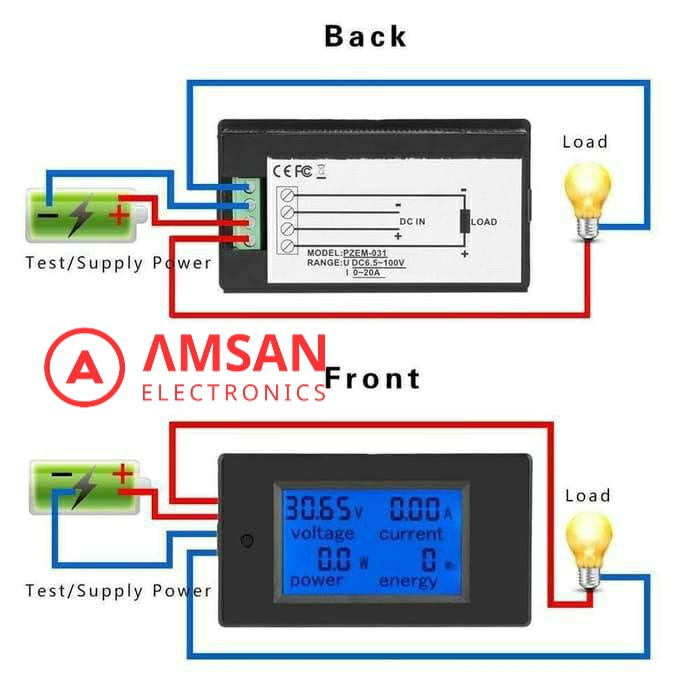 Peacefair Pzem - 031 20 A Kwh โวลต์แอมป์เมตรวัตต์วัตต์ Dc 6.5-100v - ahmadasngari157.th - ThaiPick