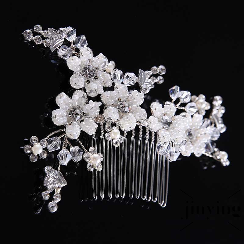 S Wind Bridal Comb with Ivory Pearl Floral , Hand-Painted Leaves ...