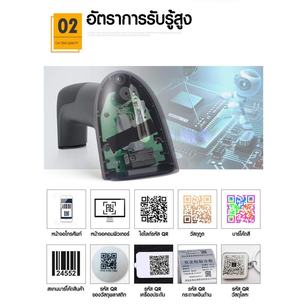 เครื่องสแกน CHITENG เครื่องอ่านบาร์โค้ด ตัวอ่านบาร์โค้ด Barcode Scanner ...