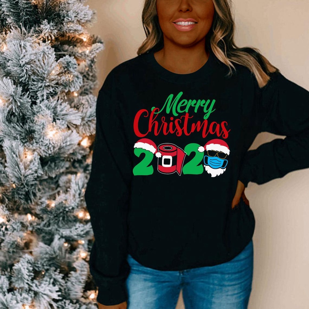 Merry Christmas 2020 Winter Clothes Sweatshirt Women Hoodies Casual Print Letter Crewneck Long ...