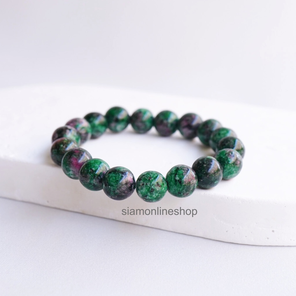RUBY ZOISITE หิน รูบี้ซอยไซต์ เลือกขนาดเม็ดหินได้ (4-12 มม.) หินแห่งสติปัญญา สร้อยข้อมือหินแท้ ...