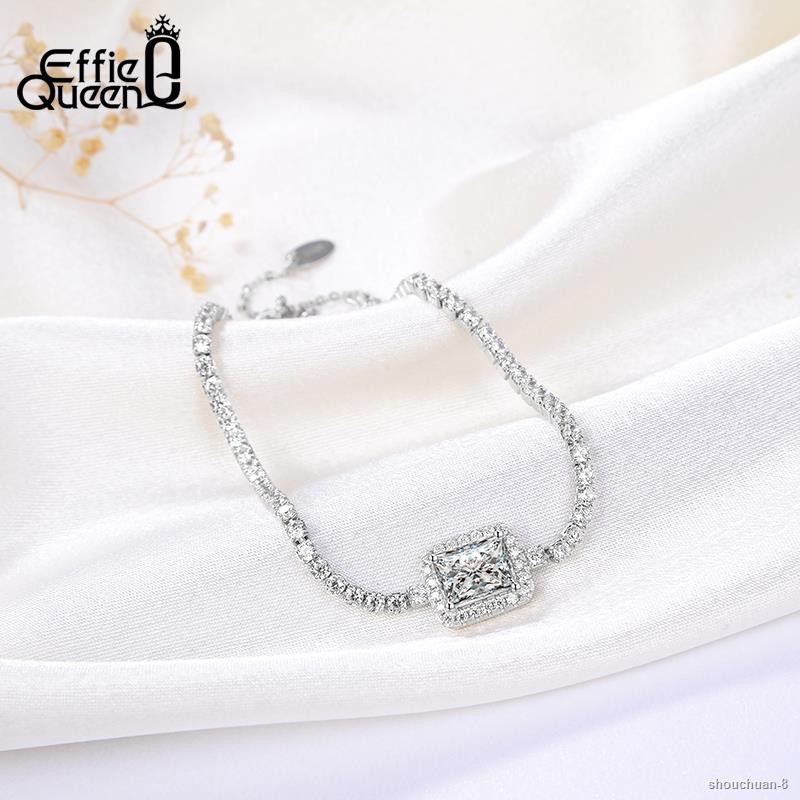 Effie Queen Silver Bracelet 925 Square Princess Cut Zirconia Sterling Silver Wrist Tennis ...