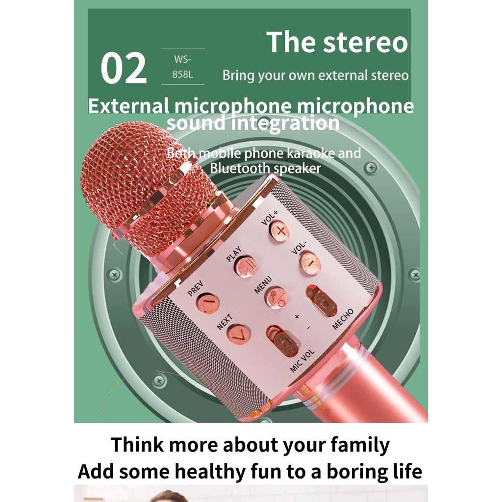 NEWMINE WS-858 ไมโครโฟน Bluetooth ไมค์คาราโอเกะ แบตเตอรี่ในตัว 1200mAh การเชื่อมต่อบลูทูธ ...