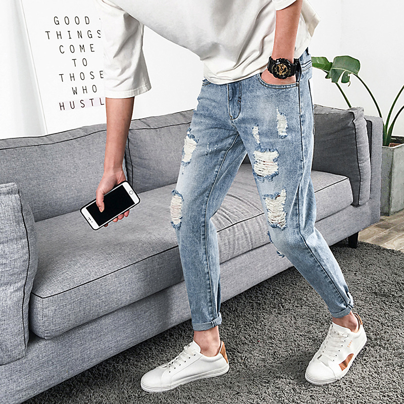 Fashion Men's Skinny Stretch Ripped Male Jeans Slim Fit Denim Trousers ...