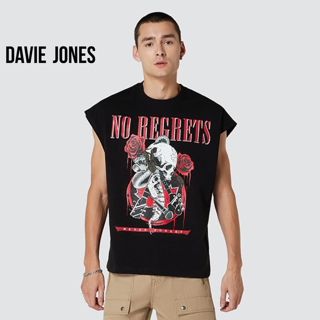 DAVIE JONES เสื้อยืดโอเวอร์ไซส์ พิมพ์ลาย สีดำ Graphic Print Oversized T ...