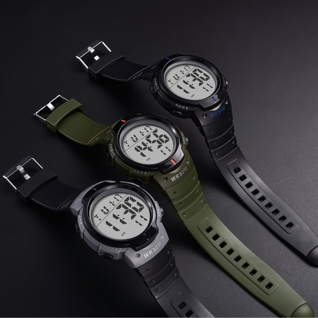 SYNOKE นาฬิกาผู้ชายโครโนกราฟนับถอยหลังกันน้ำ LED ดิจิตอลนาฬิกา ...