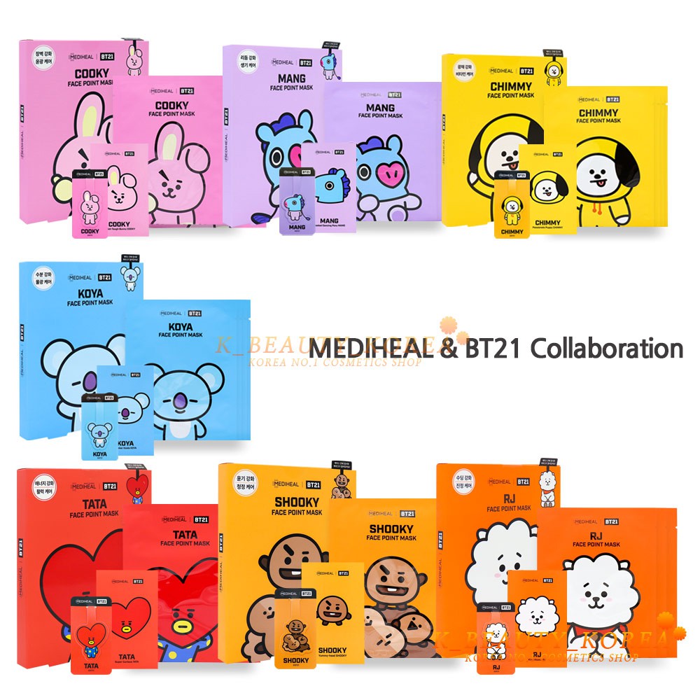 [BTS] MediHeal X BTS BT21 Korean Facial Point Mask Face Sheet +bookmark ...