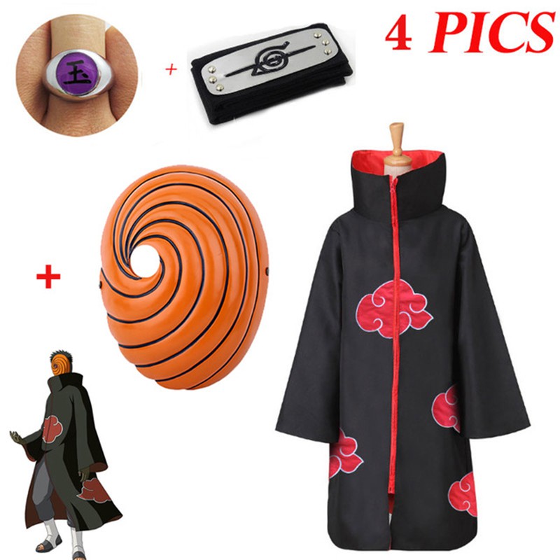 4 ICS Akatsuki Uchiha Tobi Obito Akatsuki Coslay Costume Cloak Mask ...