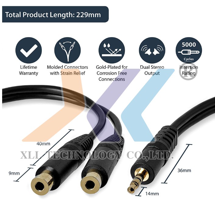 สายสัญญาณเสียงแยกหูฟัง 3.5 มม. สำหรับฟังเพลง 2 คน EX002 - xlltech ...