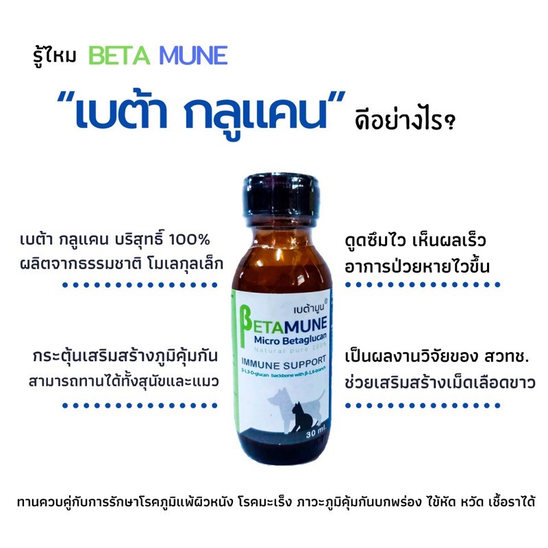 วิตามินกระตุ้นภูมิสุนัขและแมว เบต้ากลูแคน เบต้ามูน Betamune ขนาด 100 ml ...