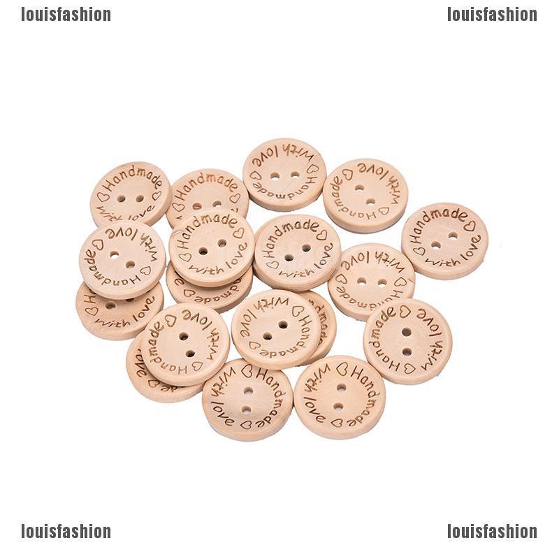 thro 100Pcs Handmade With Love Buttons Scrapbooking Sewing Wood Button ...