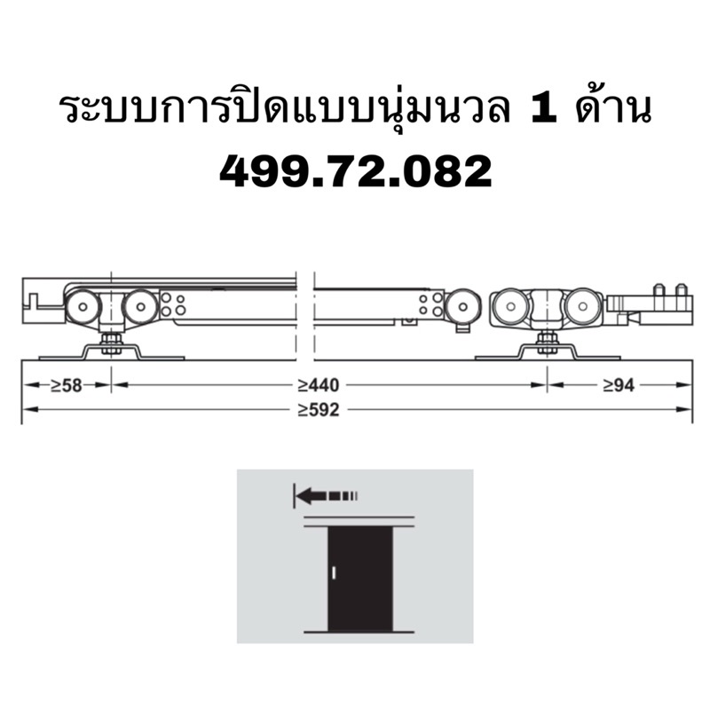 Hafele รางเลื่อน อุปกรณ์บานเลื่อน Soft รุ่นไซเลนท์100AS 499.72.082(1ด้าน) SLIDING DOOR FITTING ...