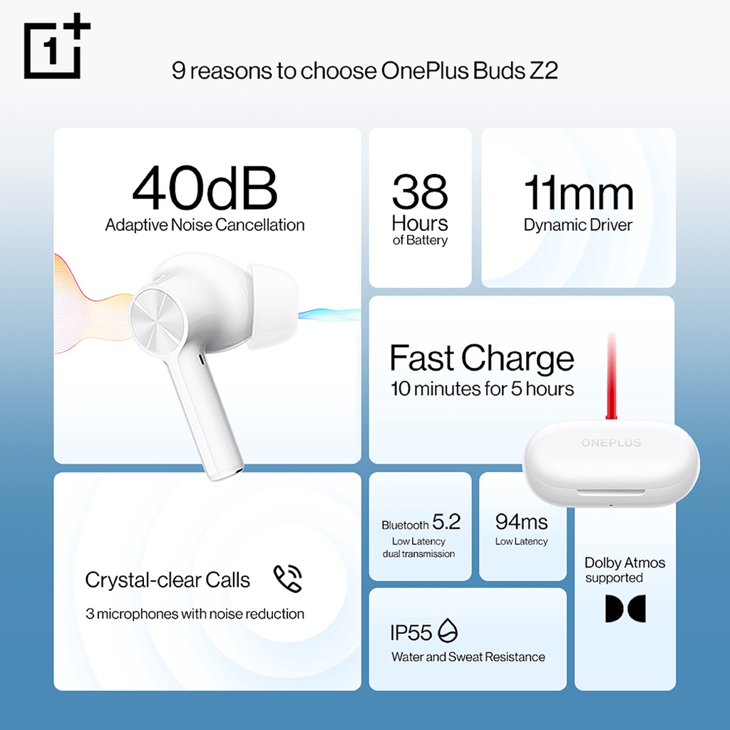 New Arrival OnePlus Buds Z2 Earbuds หูฟังไร้สาย ชาร์จเร็ว ใช้ได้นาน ...