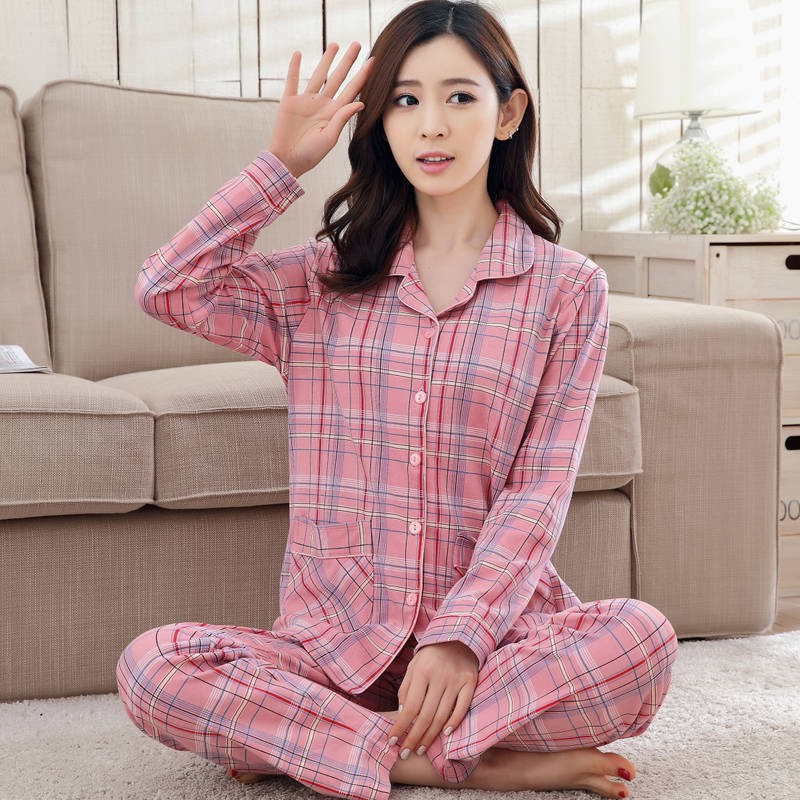 ชุดนอน ชุดนอนด้าย Pure Cotton Pajamas Ladies Spring And Autumn Long