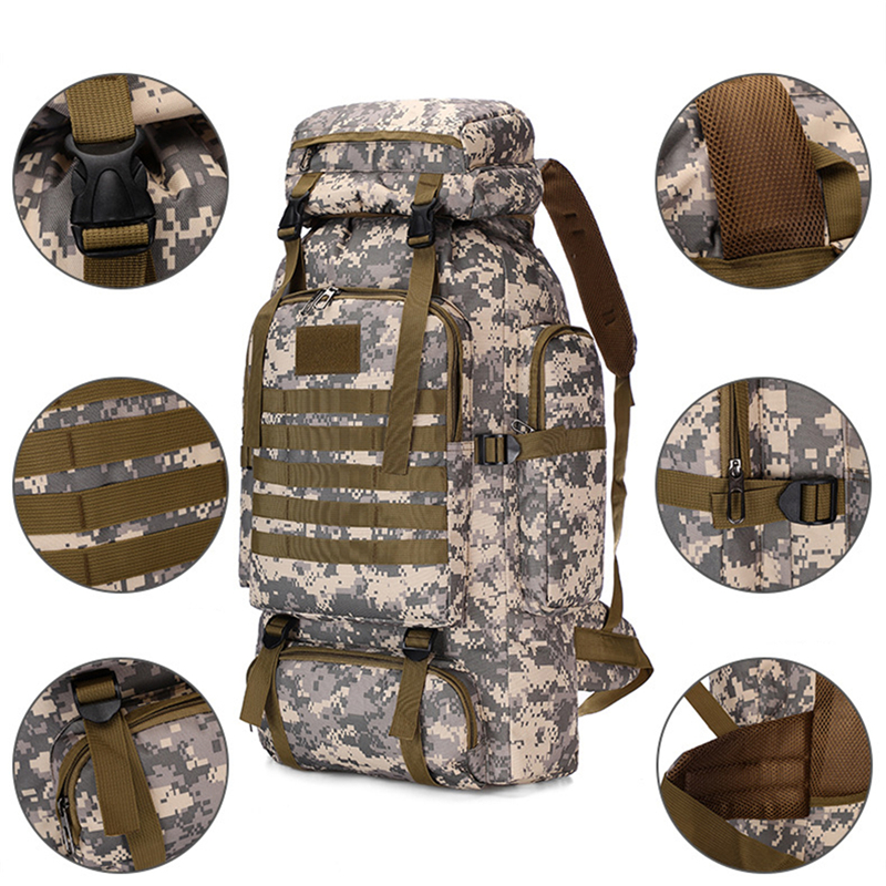 80L Waterproof Camo Tactical Backpack Military Army Hiking Camping ...