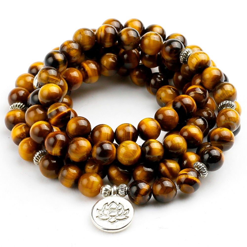 Natural A Grade Tiger Eye 108 Mala Bracelet Om Buddhist Bracelet 8MM Beads Men Bracelet High ...