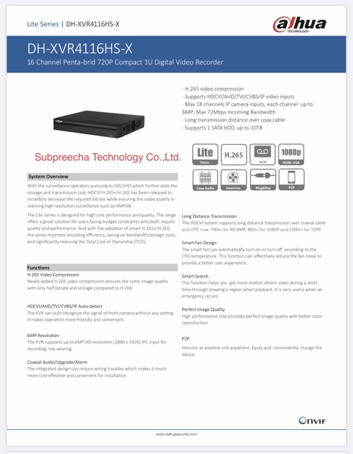 Dahua DH-XVR4116HS-X เครื่องบันทึกกล้องวงจรปิด 16 ช่อง รองรับกล้องทุก ...