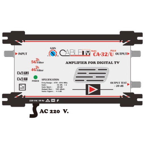 บูสเตอร์ ดิจิตอลทีวีเสาอากาศ รุ่น CA-32/U plus สำหรับงานบ้านเรือน มีตัว ...