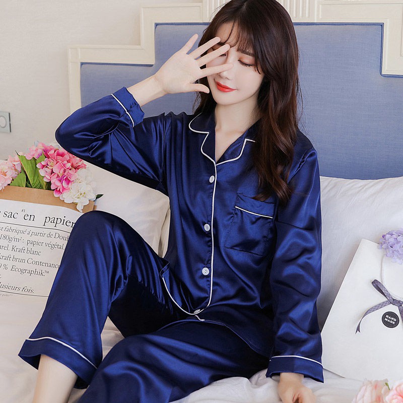 Pajamas Womens Ice Silk Spring And Autumn Long Sleeve Loose Thin Large