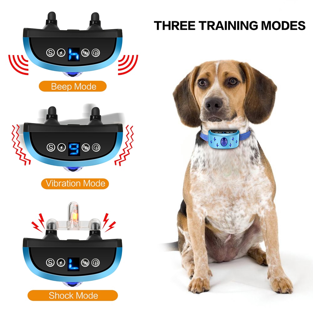 Pet dog anti bark collar beep vibration shock collar with flash 7 level ...