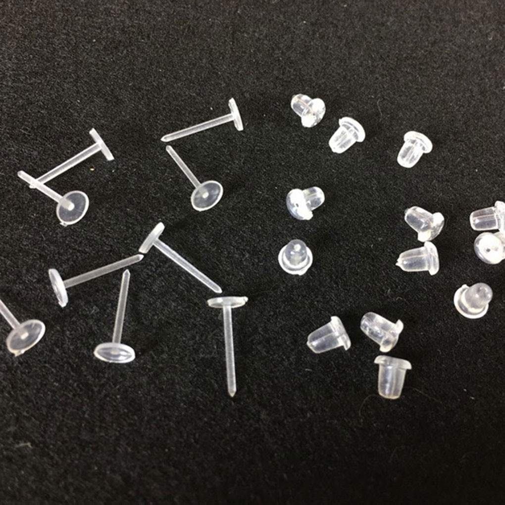 50 Pair Plastic Earrings Studs Needles Pins Head Transparent Ear DIY ...