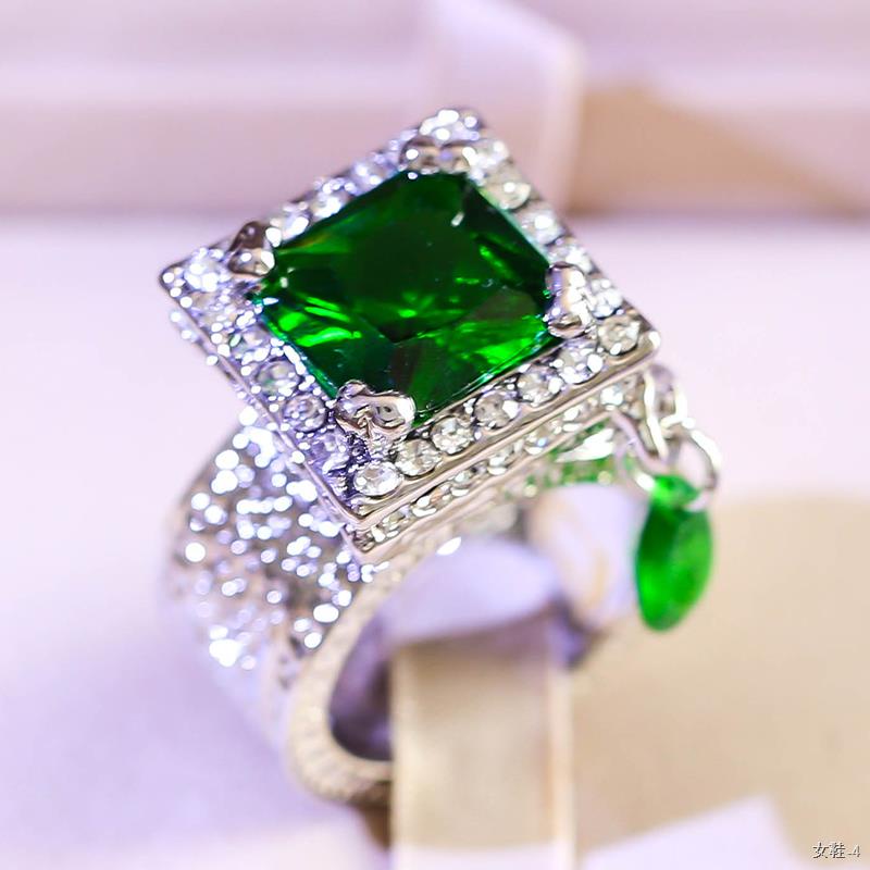 Large Green Stone Ring For Women Wedding Gift Luxury Jewelry Color ...