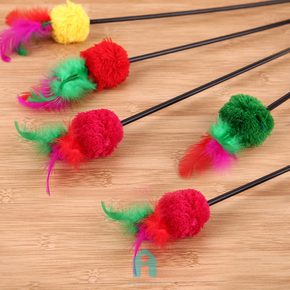 ACT☛5pcs Ultra Long Rod Pets Toy Fashion Cat Play Feather Teaser Small ...