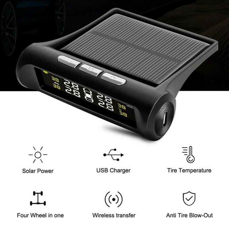 Black Wireless Solar TPMS LCD Car Tire Pressure Monitoring System + 4 ...