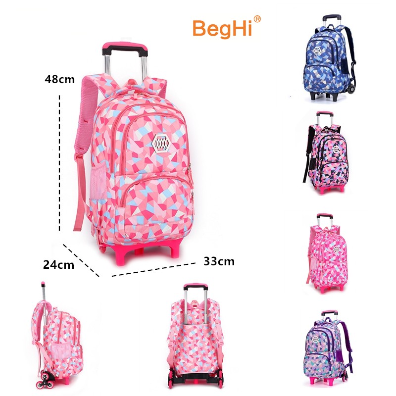 Beg Sekolah Roda Trolley School Bag Beroda Troli Perempuan 6 Wheels ...